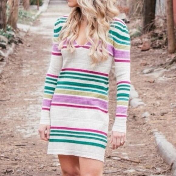 Free People | Dresses | New Free People Cream Stripe Green Pink Gidget ...